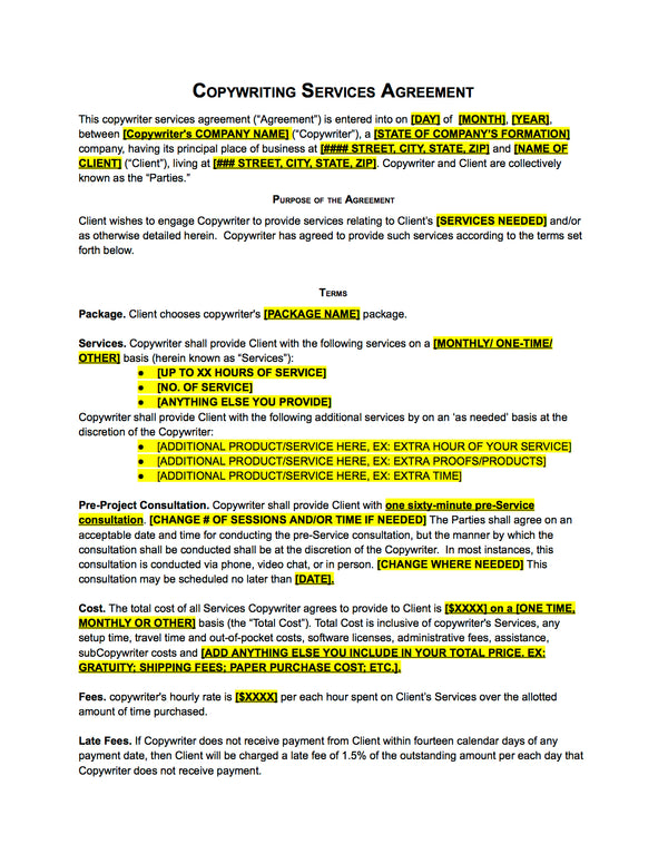 Copywriter Agreement Contract Template - The Contract Shop®